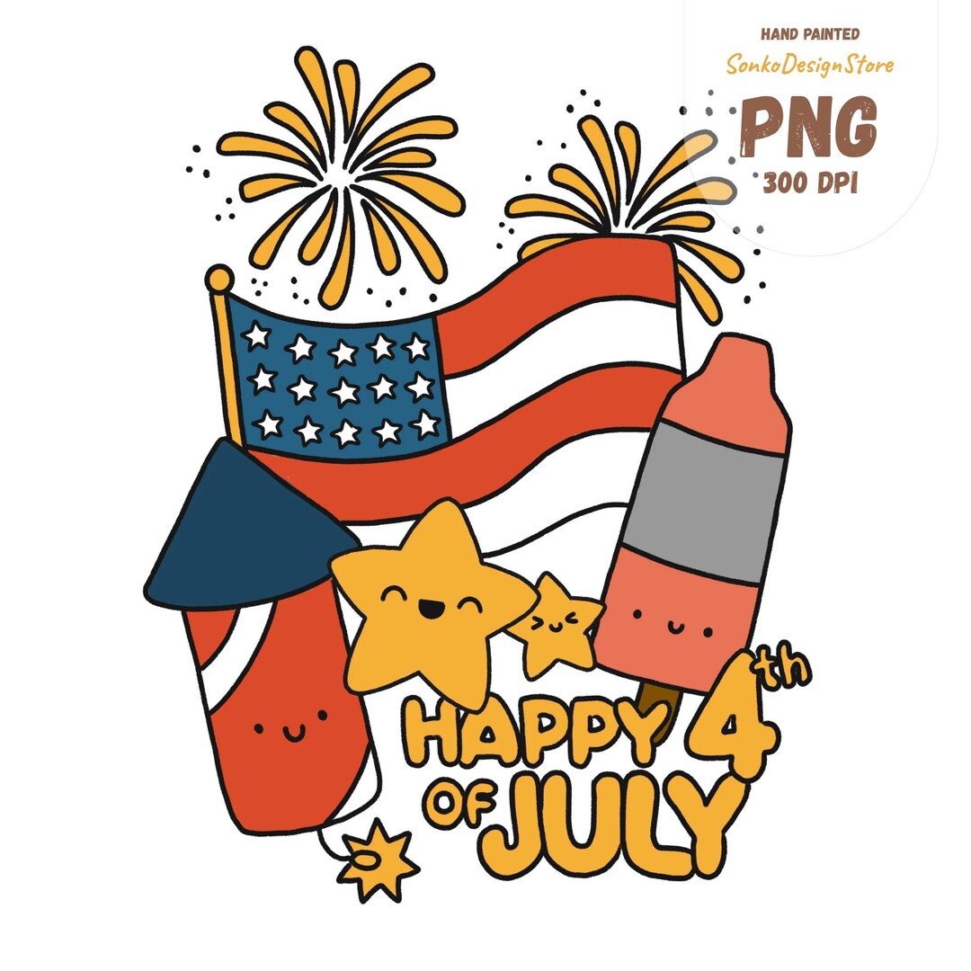 Patriotic USA Clipart PNG: Kawaii America, 4th July (digital Download ...