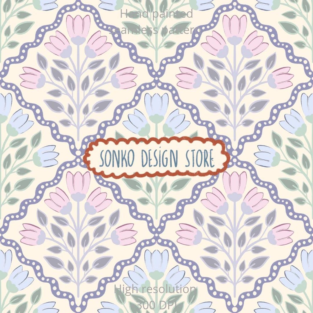 Retro Flower Seamless Repeat Pattern, Delicate Floral Trellis Design ...