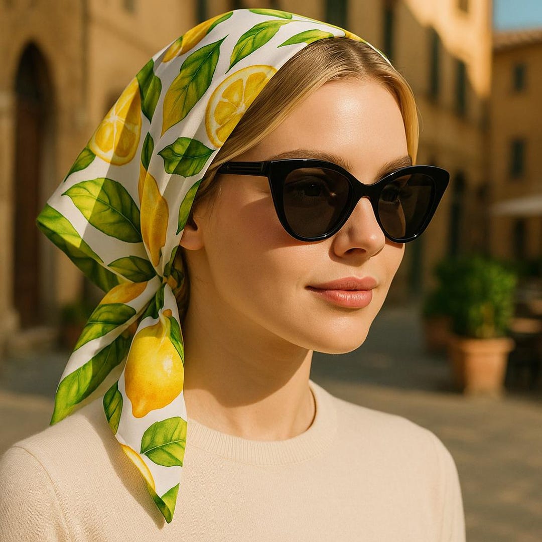 Lemon Print Scarf, Italian Summer Bandana, Amalfi Coast Headscarf ...