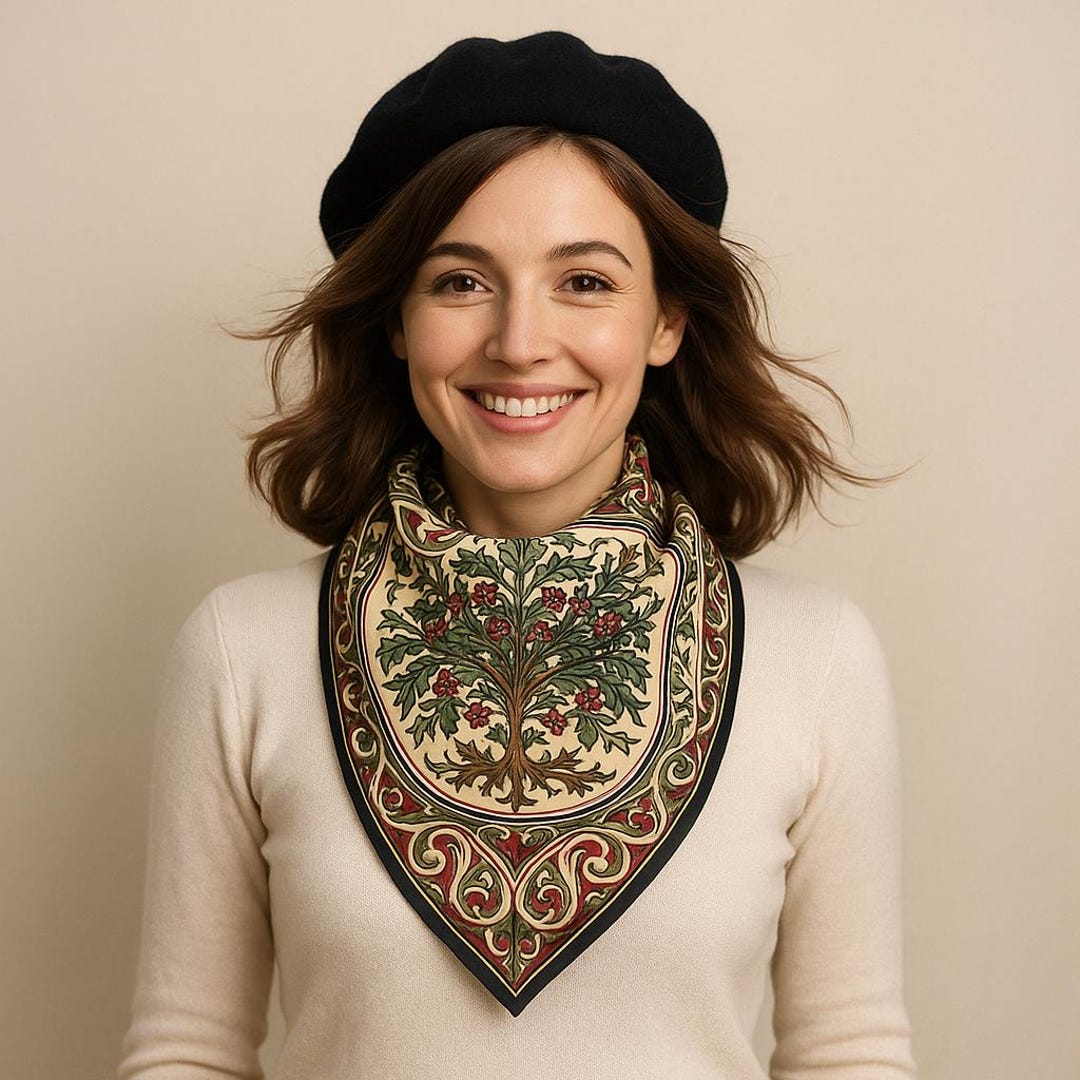 Tree of Life Scarf, Medieval Style Bandana, Floral Vintage Head Scarf ...