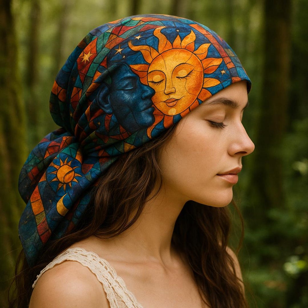 Summer Solstice Sun & Moon Scarf, Wicca Yule Bandana, Spiritual Boho ...