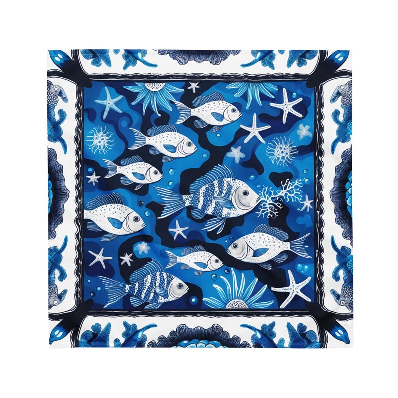 Ocean Fish Bandana, Blue Sea Life Scarf, Summer Beach Outfit Accessory ...