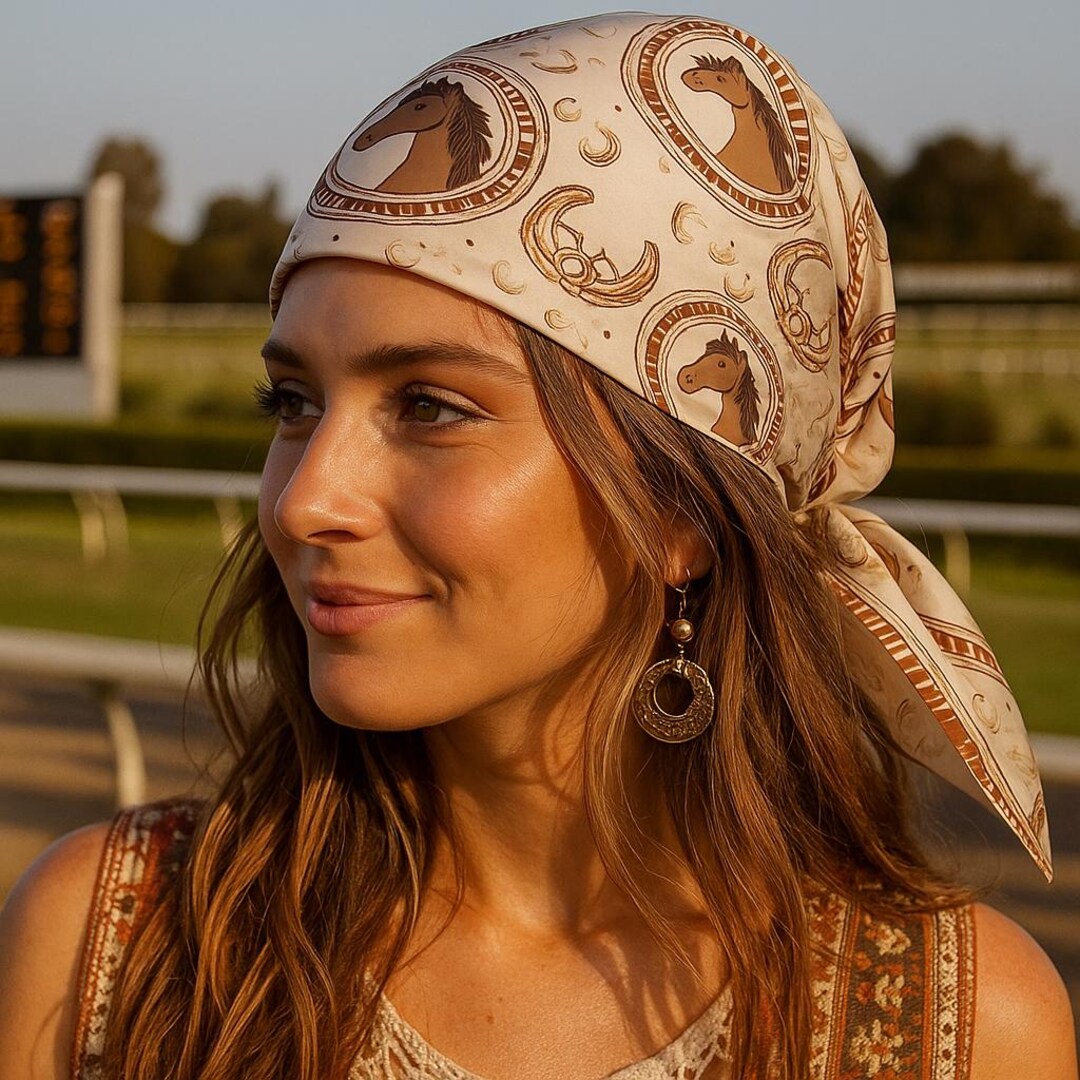 Western Horse Print Headscarf – Cowboy Style Bandana With Horseshoes ...