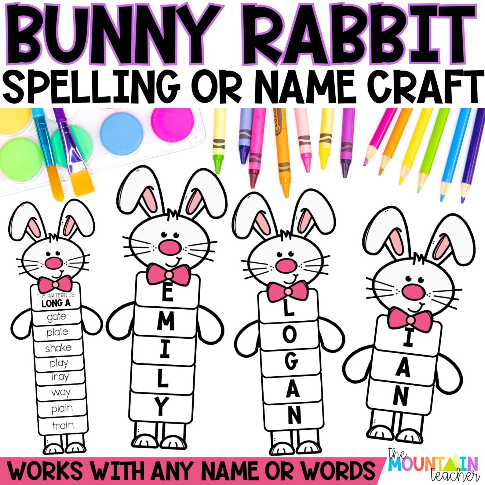 Easter Bunny Name Spelling Craft Kit: Editable Phonics Activity ...