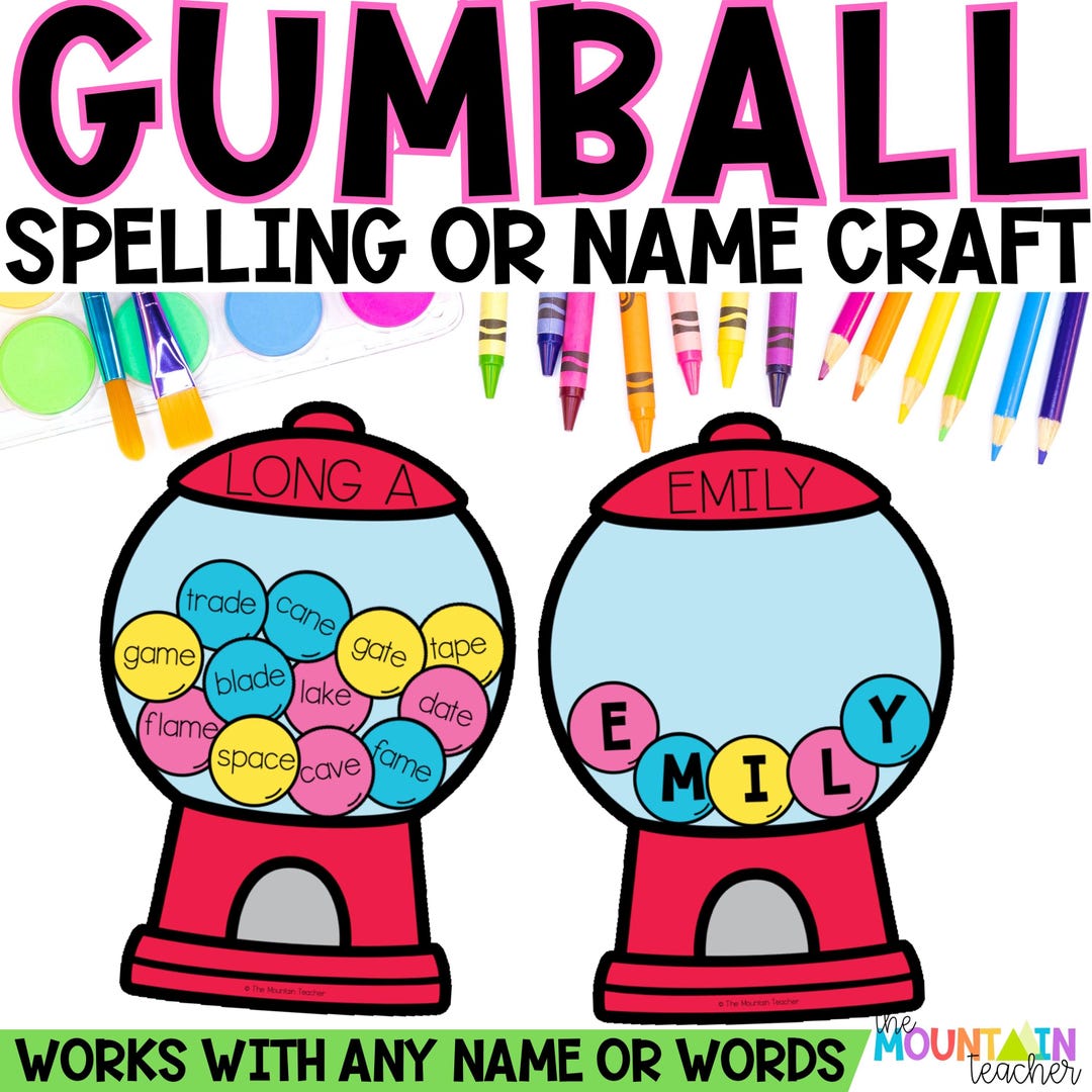 Gumball Craft Template Kit for Kids, Name Writing Template for Toddlers ...