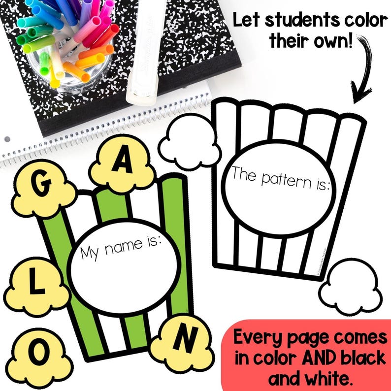 Popcorn Name Craft Kit for Kids, Name Writing Template for Toddlers ...