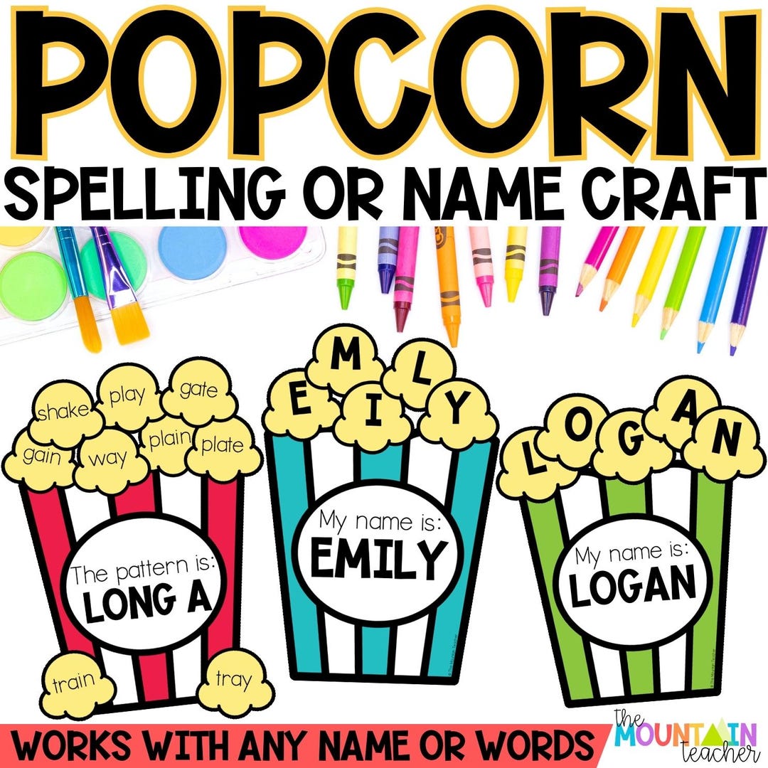 Popcorn Name Craft Kit for Kids, Name Writing Template for Toddlers ...