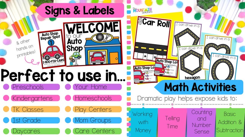 Auto Shop Dramatic Play Printables: Preschool Activities (digital ...