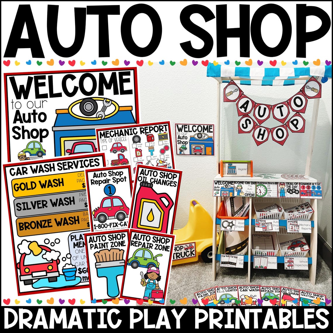 Auto Shop Dramatic Play Bundle Cars Activities - Printables, Preschool ...