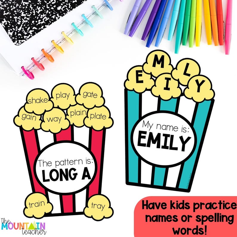 Popcorn Name Craft Kit for Kids, Name Writing Template for Toddlers ...
