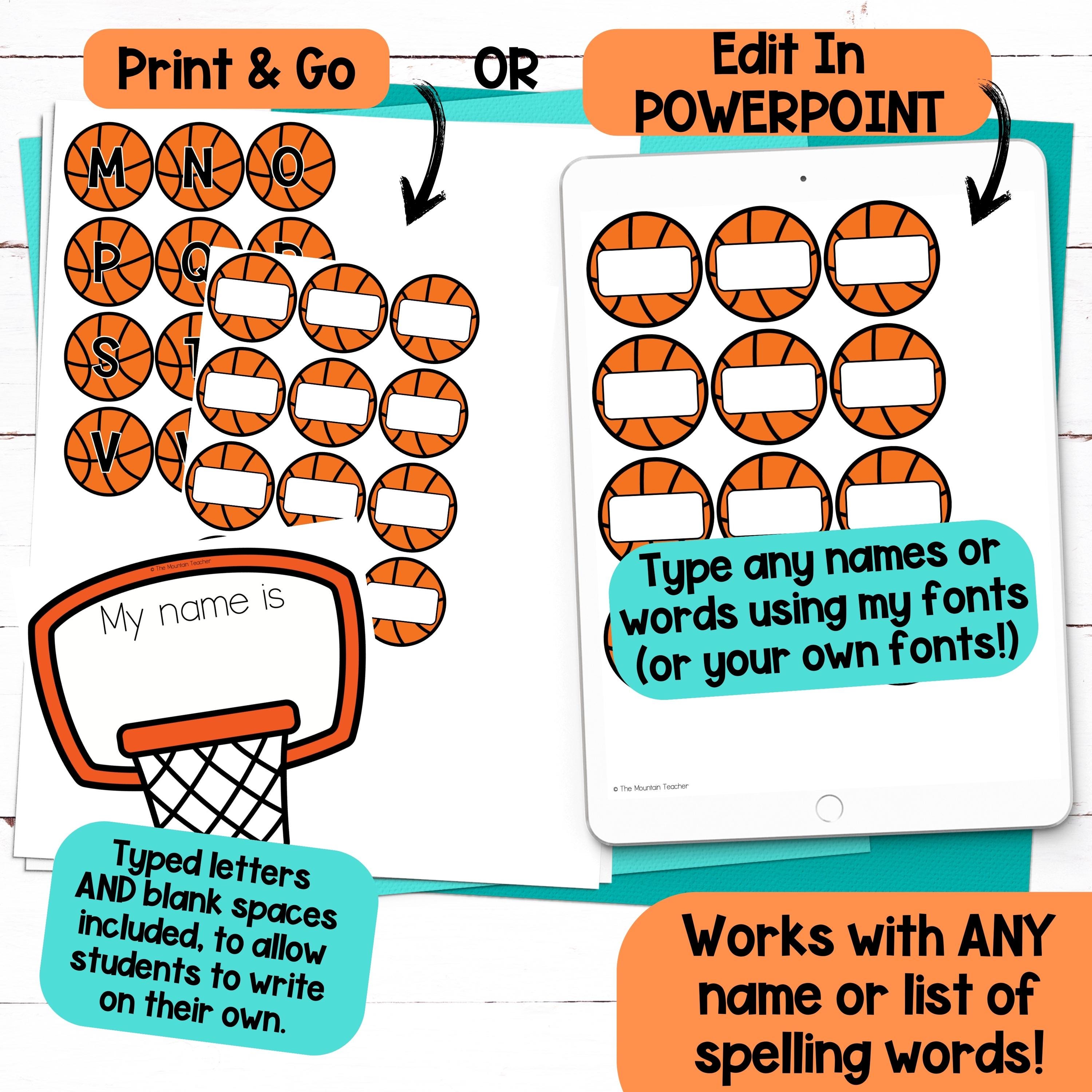 Basketball Name Spelling Craft Kit: Editable Phonics Activity (digital ...