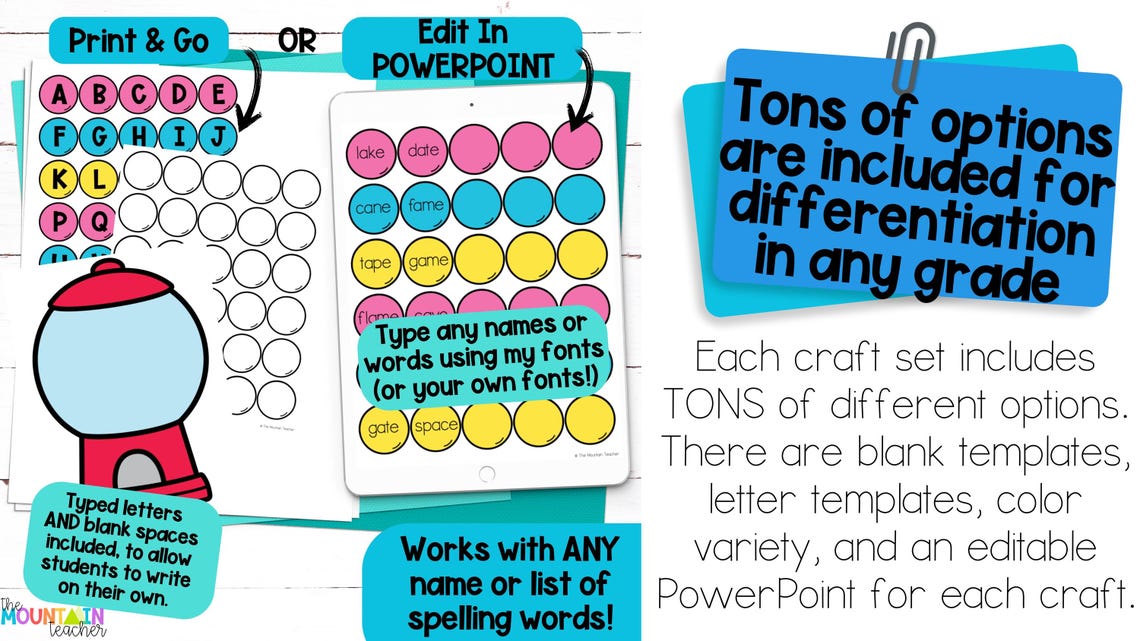 Gumball Name & Spelling Craft: Editable Phonics Activity (digital ...