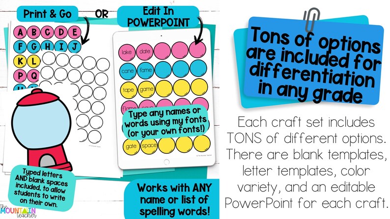 Gumball Name & Spelling Craft: Editable Phonics Activity (digital ...