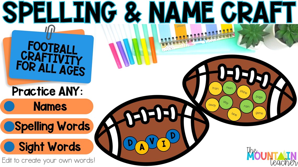 Football Name Spelling Craft Kit: Editable Phonics Activity (digital ...