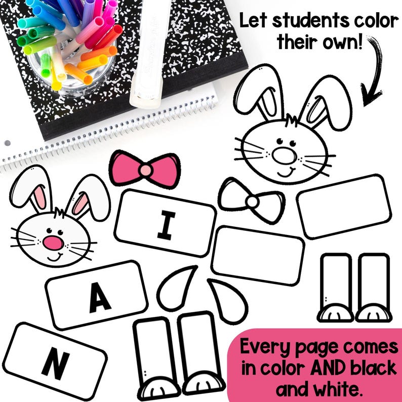 Easter Bunny Name Craft Kit for Kids, Name Writing Template for ...