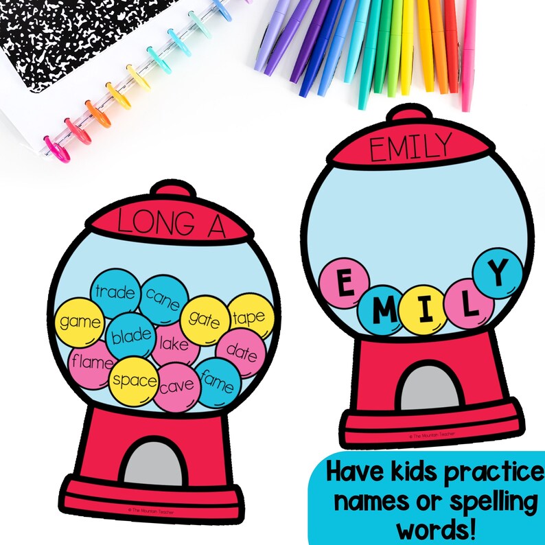 Gumball Name & Spelling Craft: Editable Phonics Activity (digital ...