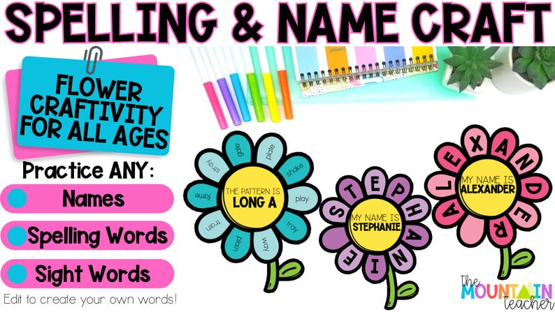 Spring Flower Name Craft Kit for Kids, Name Writing Template for ...