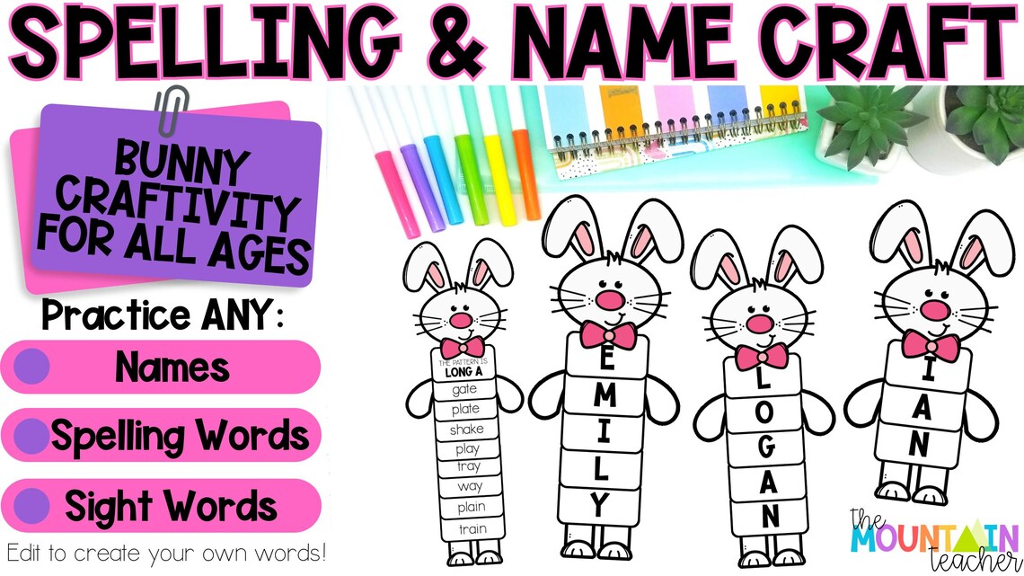Easter Bunny Name Craft Kit for Kids, Name Writing Template for ...
