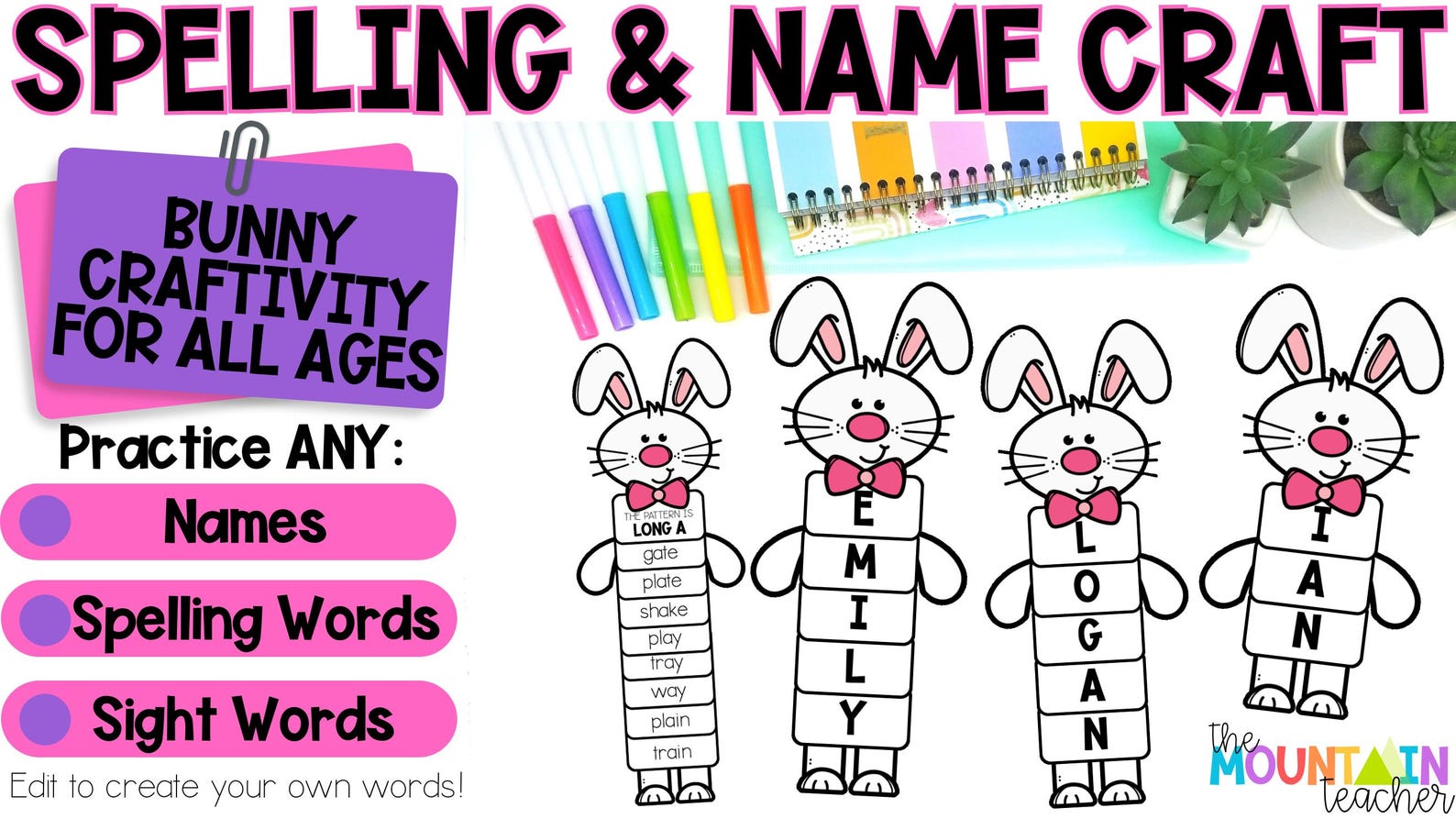 Easter Bunny Name Craft Kit for Kids, Name Writing Template for ...