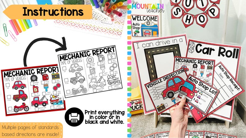 Auto Shop Dramatic Play Printables: Preschool Activities (digital ...