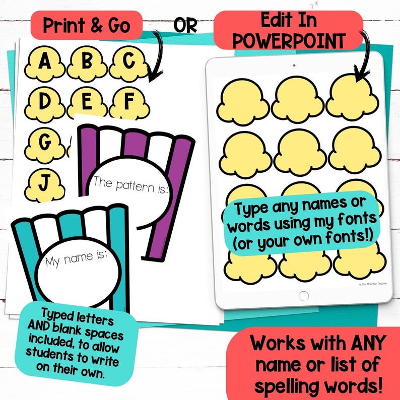Popcorn Name Craft Kit for Kids, Name Writing Template for Toddlers ...