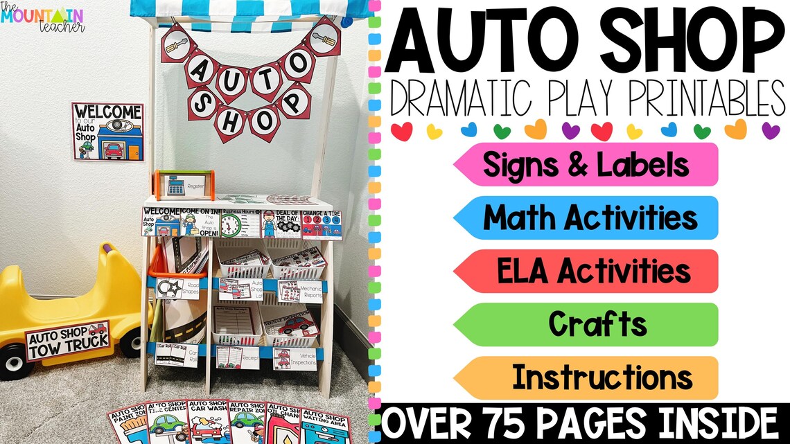 Auto Shop Dramatic Play Bundle Cars Activities - Printables, Preschool ...