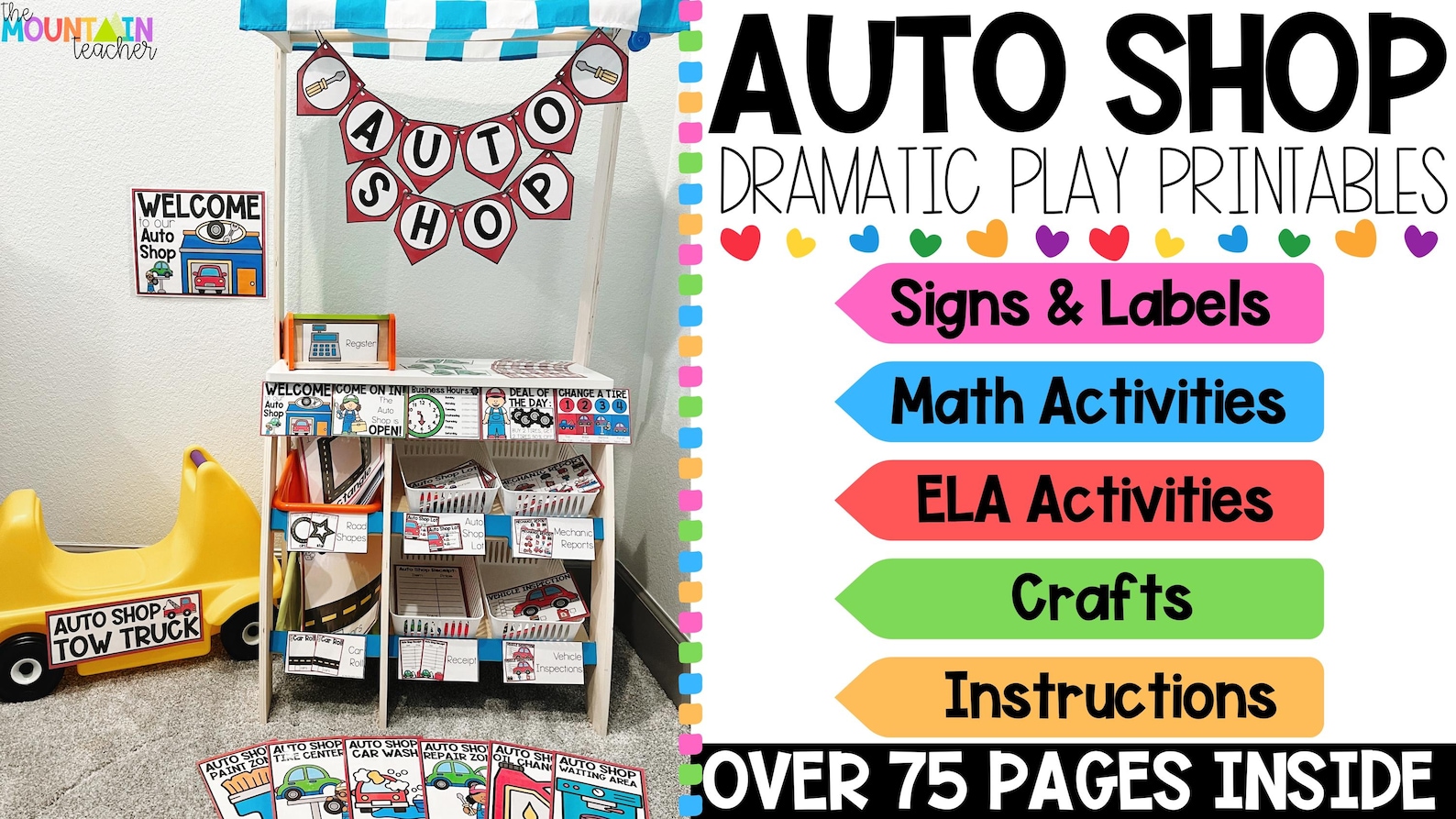 Auto Shop Dramatic Play Bundle Cars Activities - Printables, Preschool ...