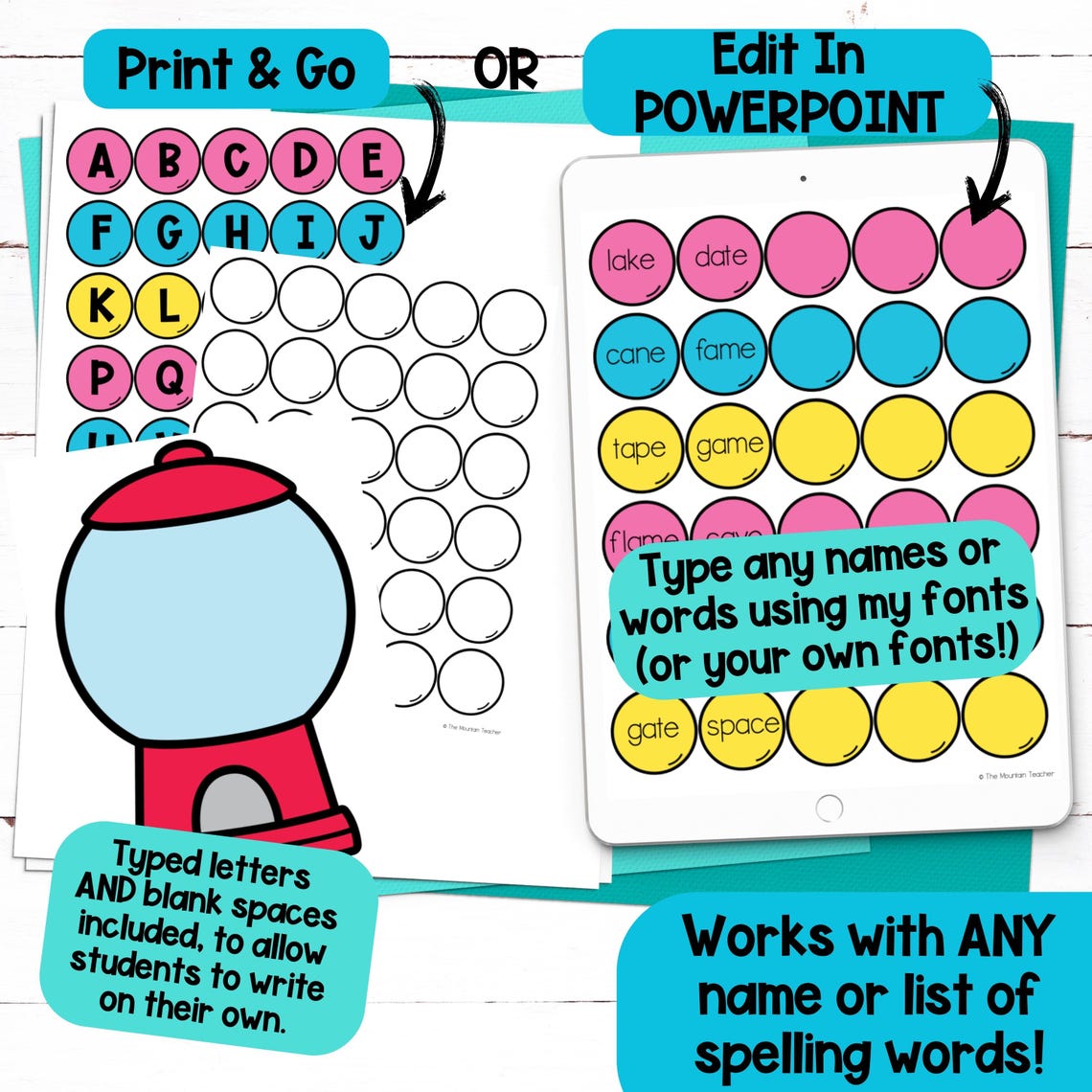 Gumball Name & Spelling Craft: Editable Phonics Activity (digital ...