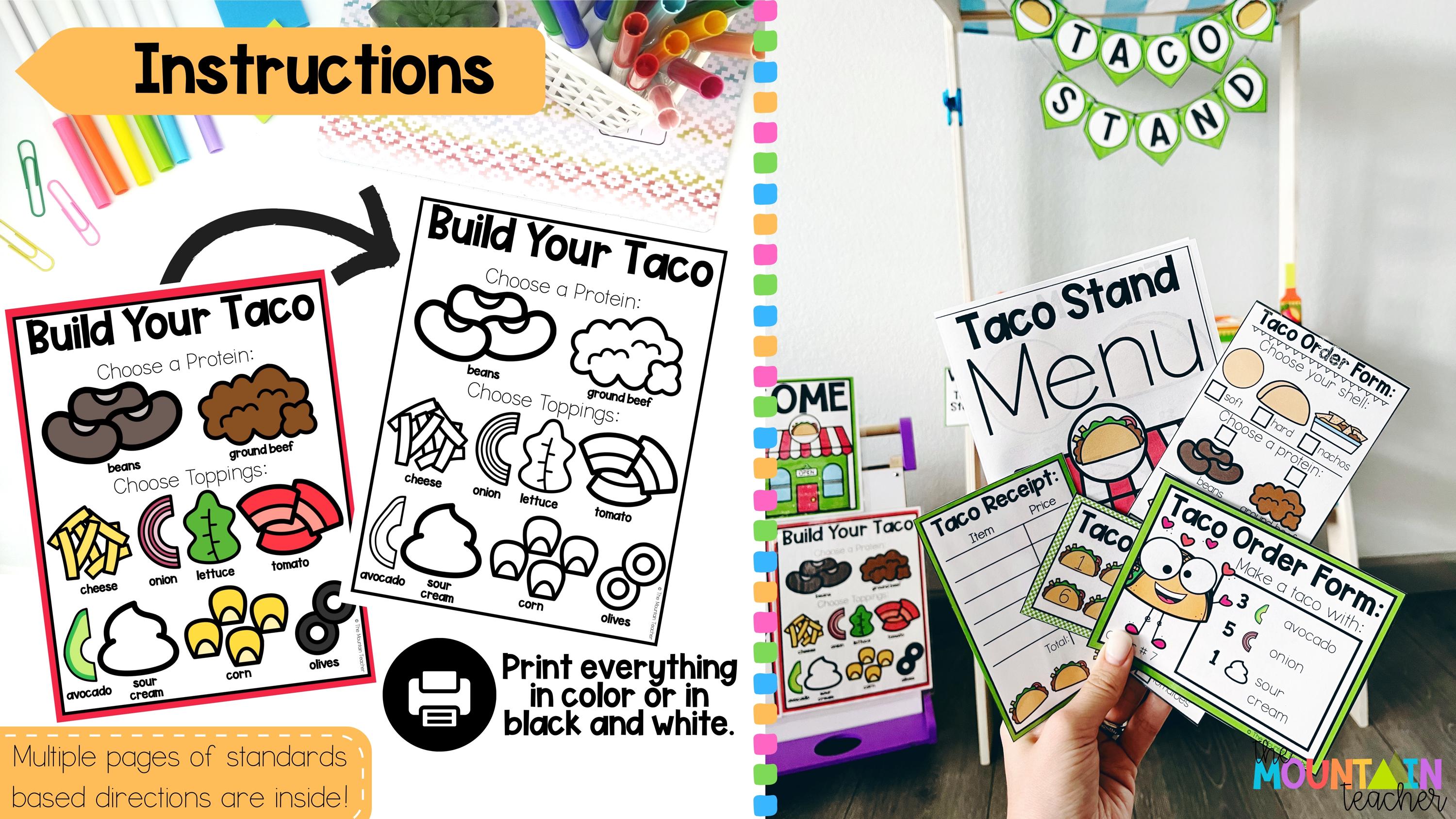 Taco Restaurant Dramatic Play Printables: Preschool Activities (PDF ...