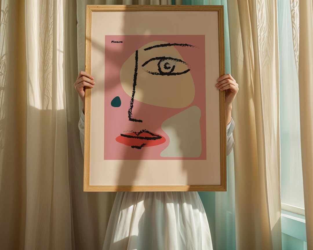 Picasso-inspired Abstract Face Print | Modern Pink Wall Art With Spiral ...