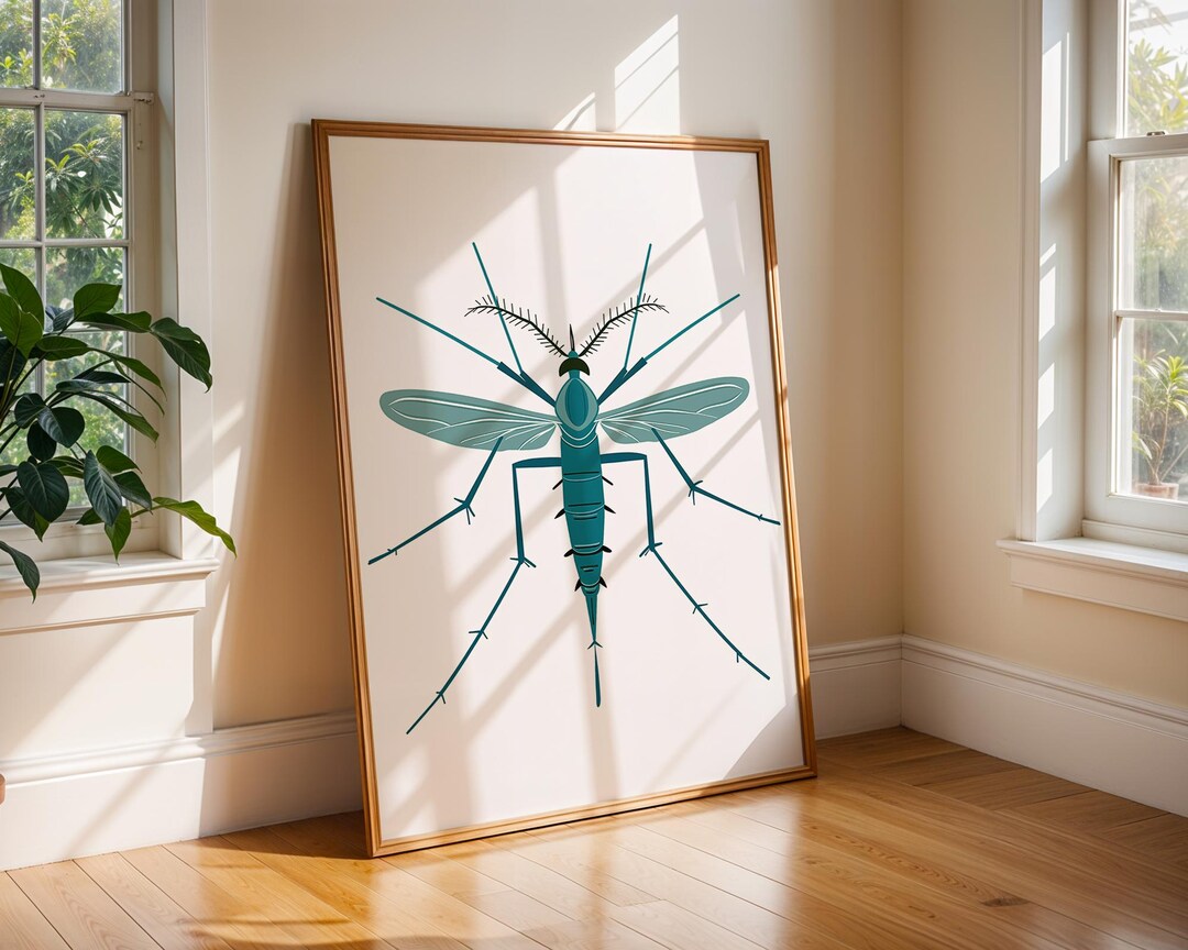 Scary Blue Mosquito Insect Print, Teal Graphic Wall Art, Unique Science ...