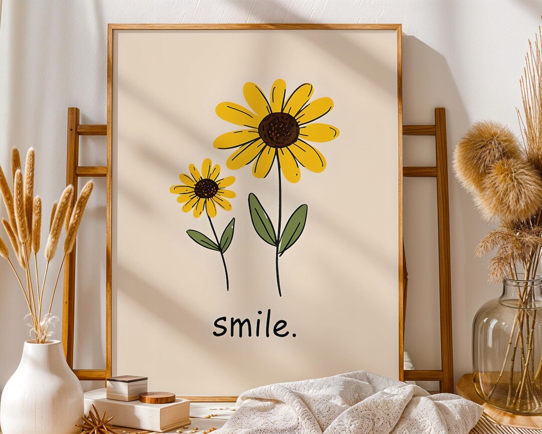 Positive Emotion | Smile Sunflower Wall Art | Simple Happy Floral Print ...