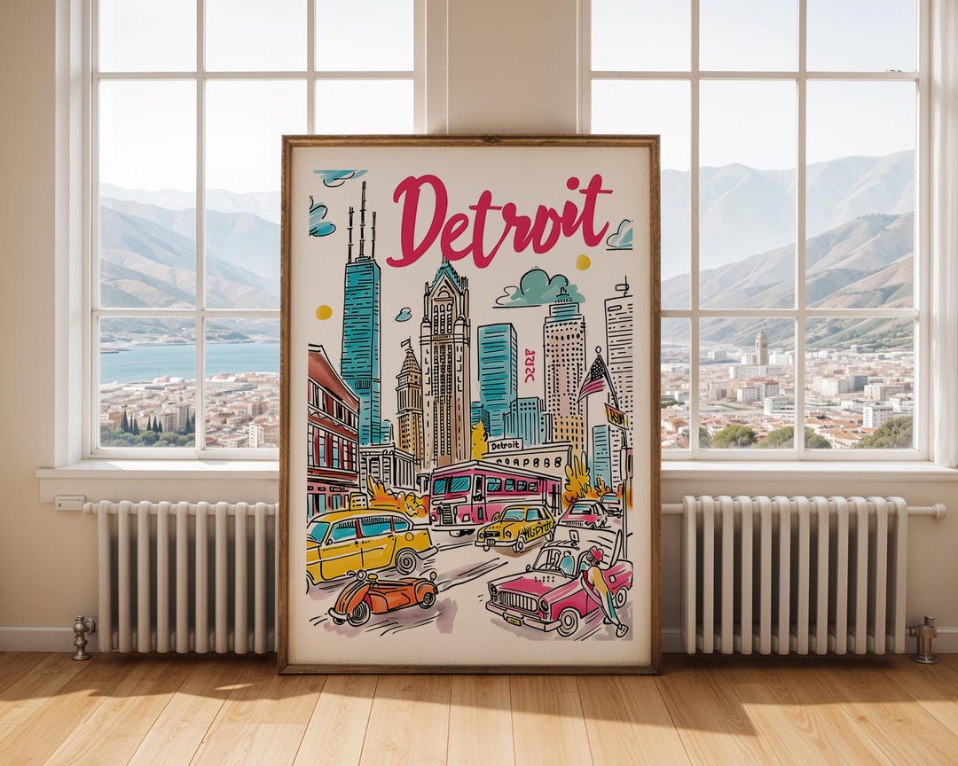 Detroit Travel Poster Print | Cool Michigan City Wall Art | Urban Home ...