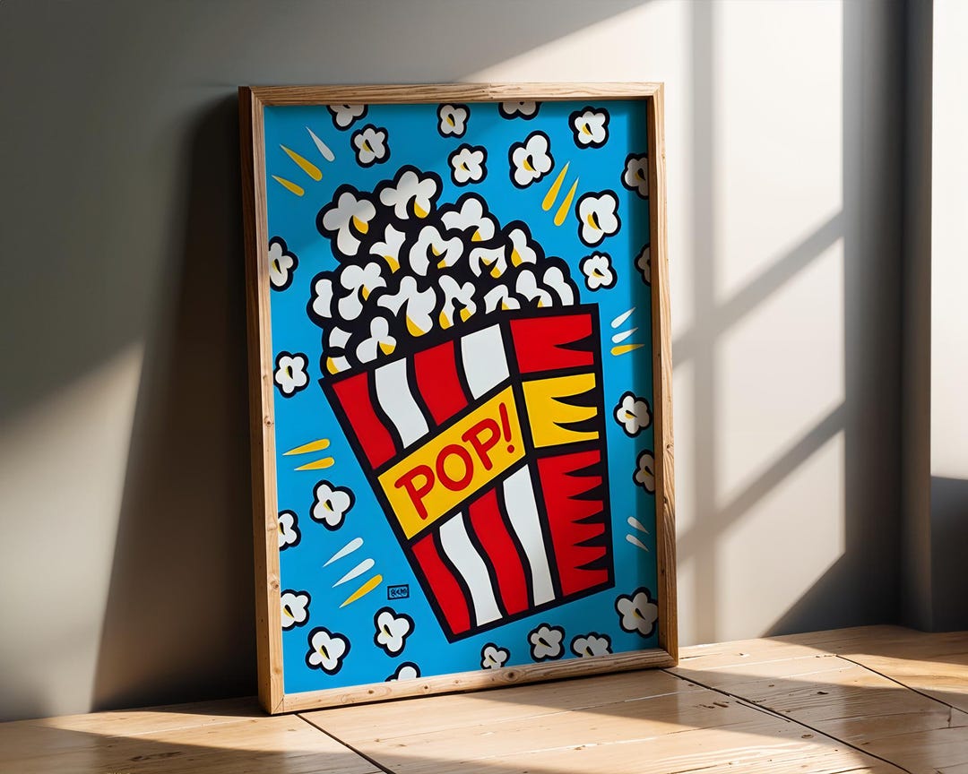 Pop Art Popcorn Print | Retro Movie Night Decor - Etsy