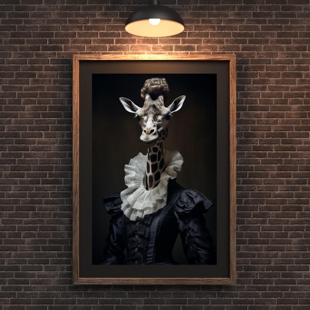 Giraffe in Black Victorian Dress | Gothic Anthropomorphic Animal Wall ...