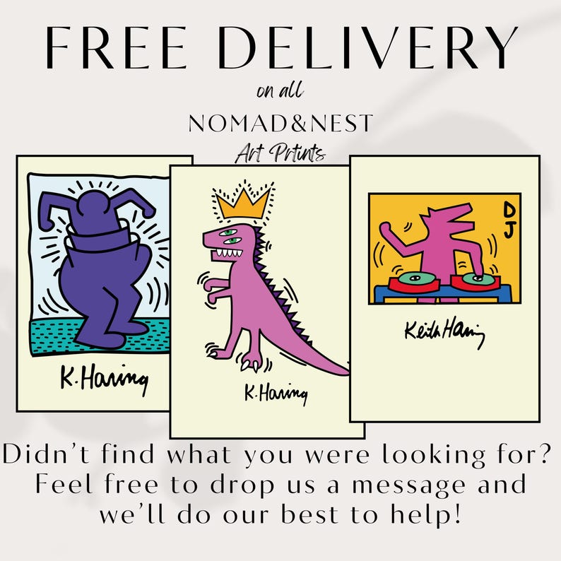 Keith Haring Big Apple New York Print | Bold Green Figures & Red Apple ...