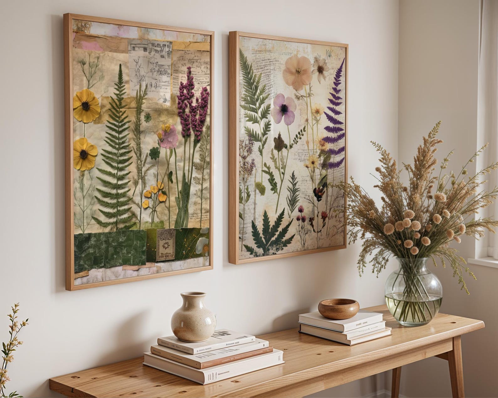 Pressed Flower Botanical Art Set of 2 | Vintage Collage Wildflower ...