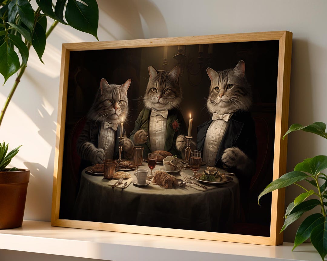 Tuxedo Cats Dinner Print | Victorian Anthropomorphic Animal Wall Art - Etsy