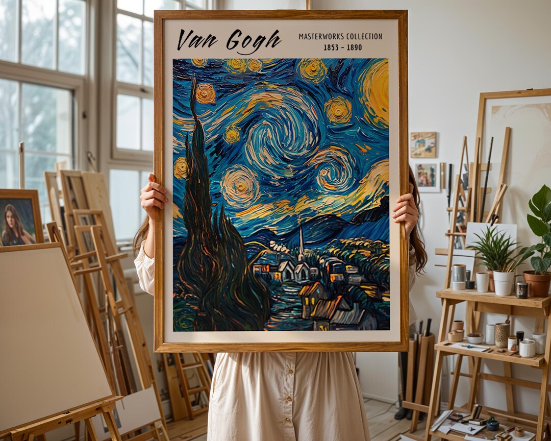 Van Gogh Print | Starry Night Village | Expressionist Wall Art - Etsy