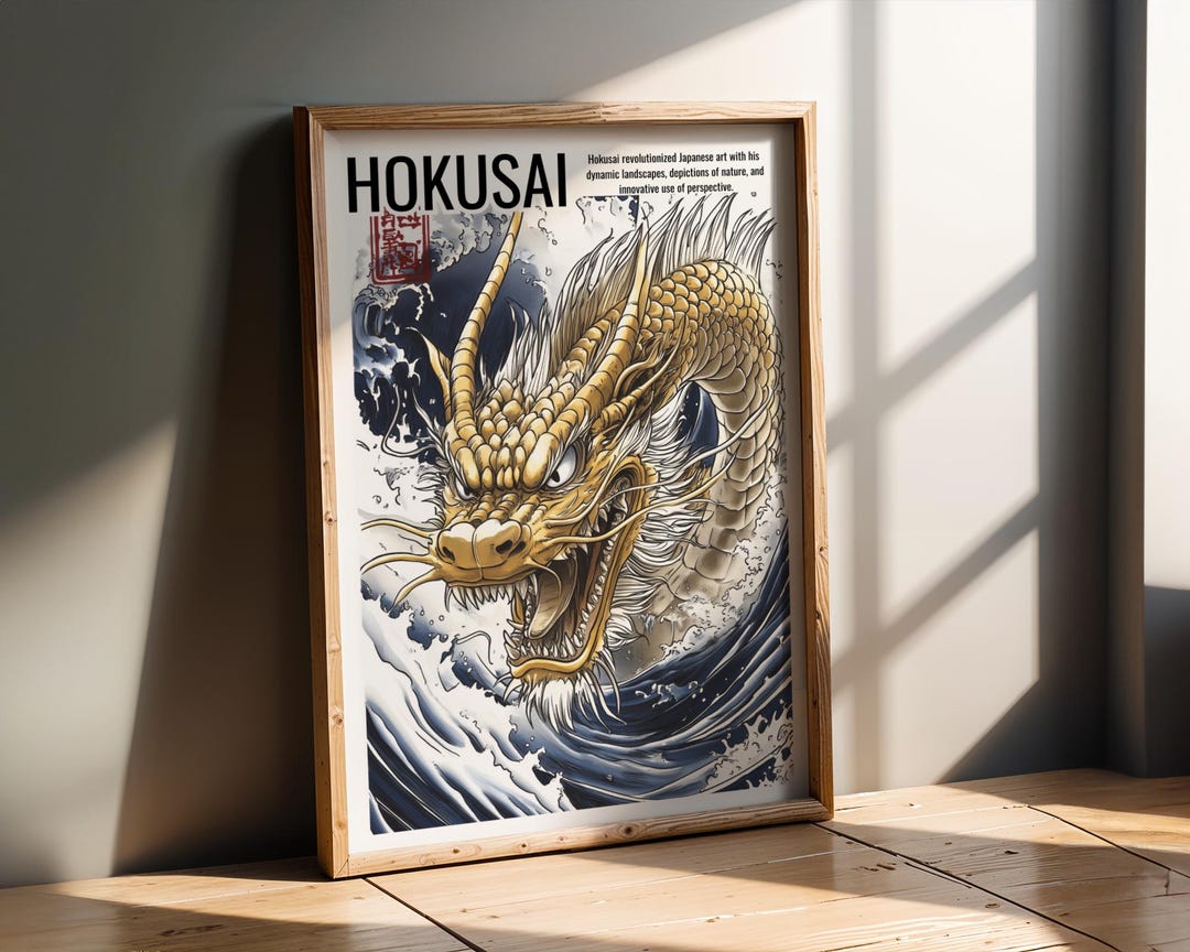 Japanese Dragon Wall Art - Hokusai Style Print - Mythical Beast Poster ...