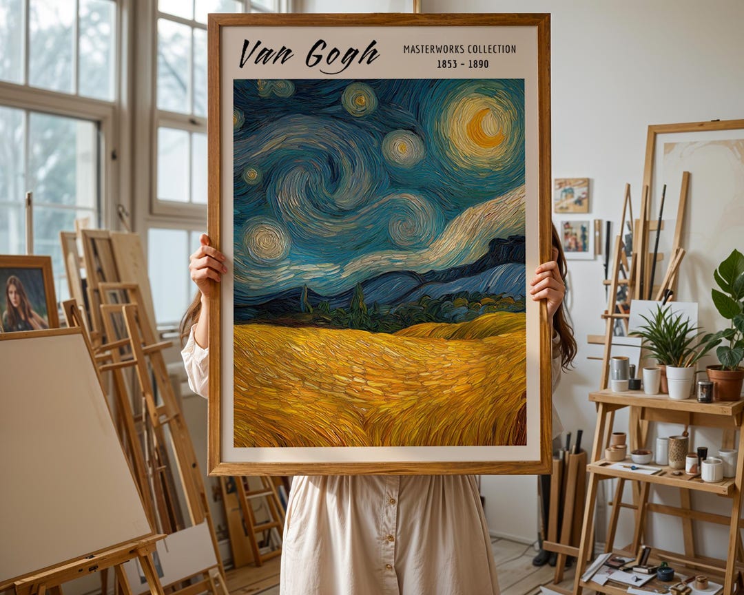 Van Gogh Print | Starry Night Wheatfield | Impressionist Landscape ...