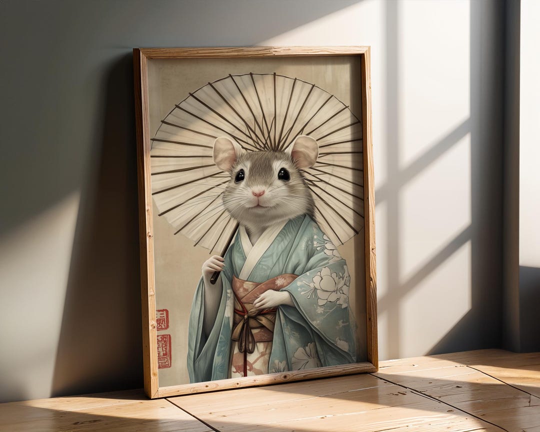 Japanese Poster | Kimono Mouse Art Print – Zen Animal - Etsy