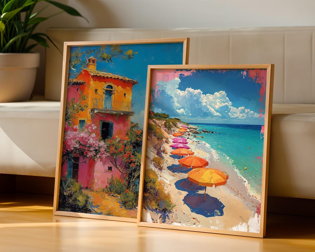 Italian Villa & Beach Umbrellas Print Set • Summer Coastal Wall Art - Etsy