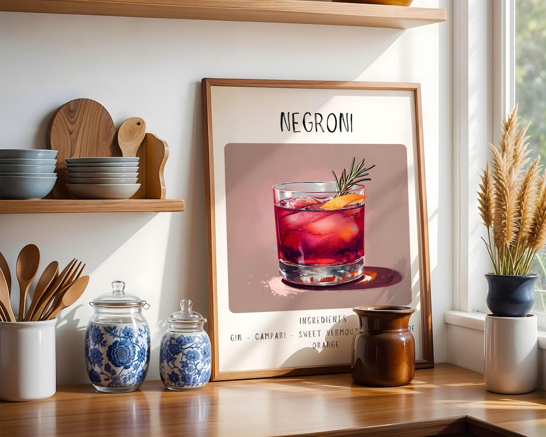 Negroni Cocktail Art Print | Bar Cart Decor Cocktail Poster | Party ...