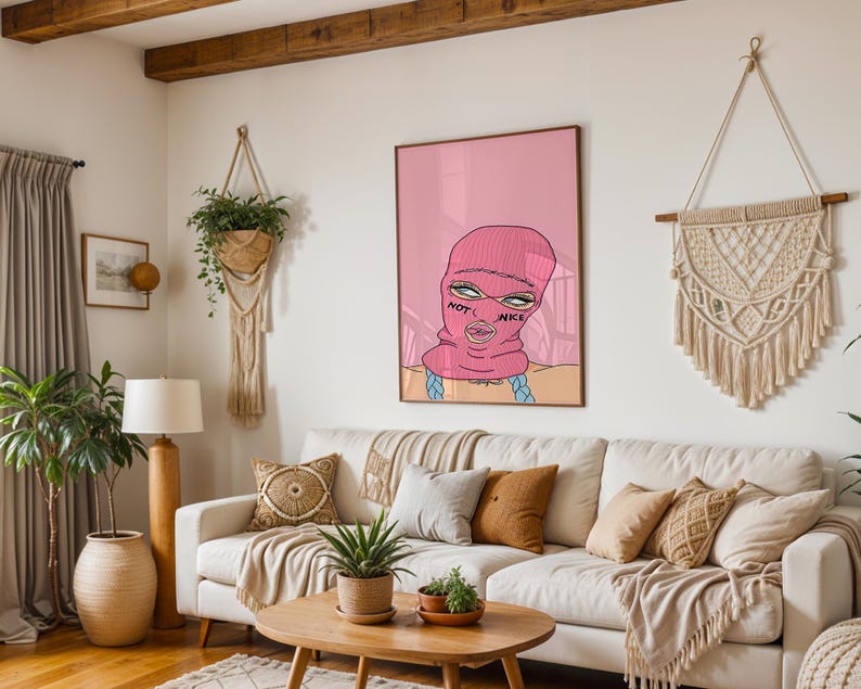 Modern Pop Art | Pink Balaclava Girl Print | Feminist Illustration - Etsy