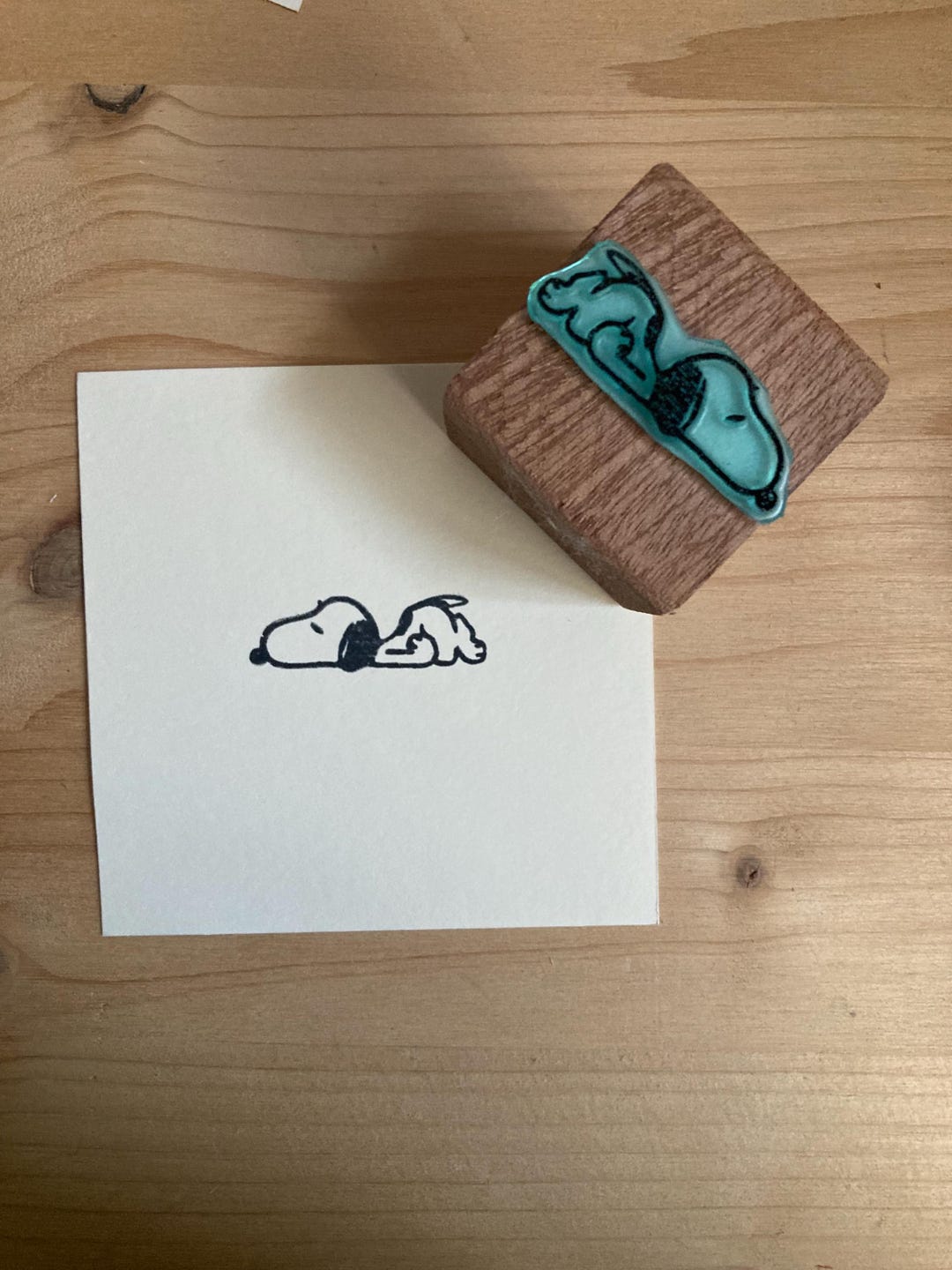 Lazy Snoopy Rubber Stamp | Handmade Birch Wood Mounted Stamp | Relaxed ...