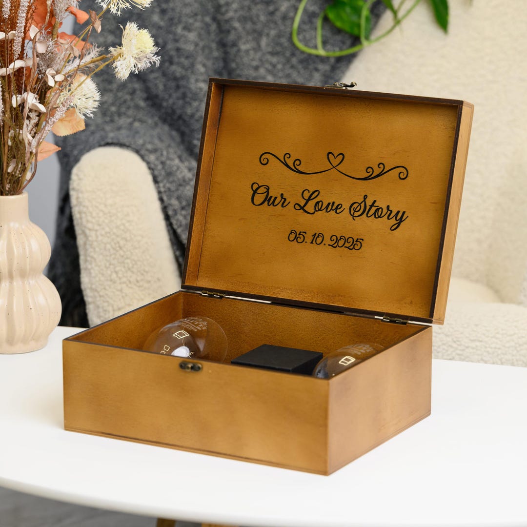 Custom Love Story Box – Engraved Wooden Memory Box for Couples ...