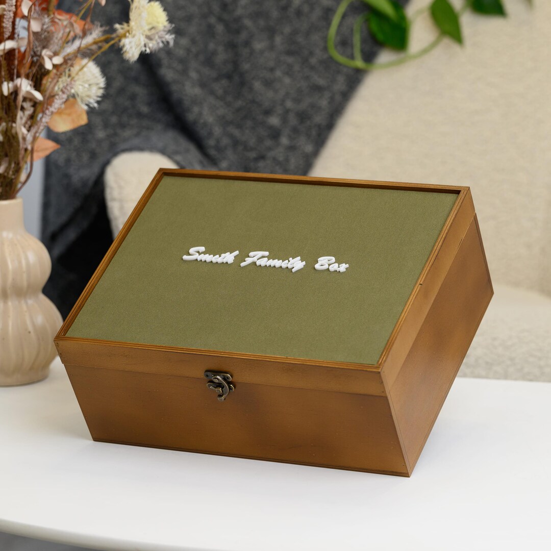 Personalized Wooden Keepsake Box, Custom Fabric & Acrylic Memory Box ...