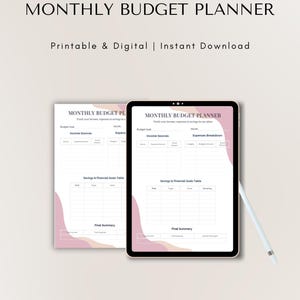 Monthly Budget Planner | Digital & Printable Finance Tracker | Expense ...