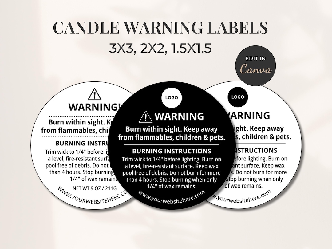 Editable Candle Warning Label Template - Printable Safety Stickers for ...